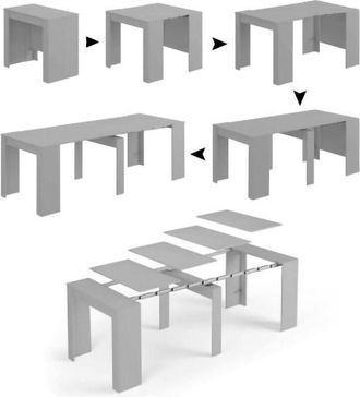 Dmora Dmora - Table console Dboc, Table à manger extensible, Table avec rallonges polyvalentes extensibles jusquà 10 places, 51/237x90h78 cm, Béton