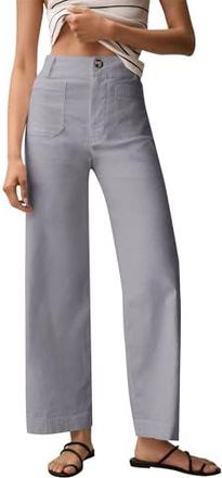 Generic Palazzo Pantalon d&eacute;t&eacute; pour femme avec boutonni&egrave;re Pantalon d&eacute;t&eacute; pour femme L&eacute;ger Taille haute Pantalon large Pantalon de loisirs &Eacute;l&eacute;gant Pantalon d&eacute;t&eacute;