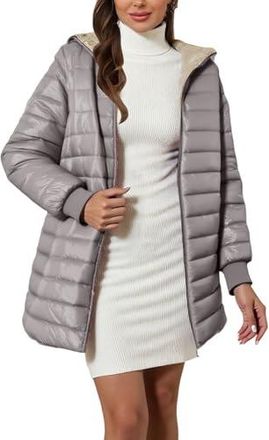 Generico Doudoune Femme 100 Grammes Chaud Coupe Vent L&eacute;ger Doudounes &Agrave; Capuche Hiver Matelass&eacute; Veste &Eacute;l&eacute;gante Confortable Demi-Saison Veste Manches Longues Gra