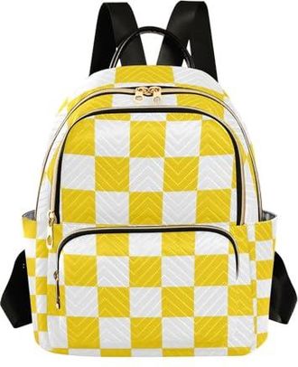 Mnsruu Mini sac à dos pour femme - Jaune et blanc - Motif écossais - Petit sac à dos tendance - Sac à dos décontracté, Multi436, S