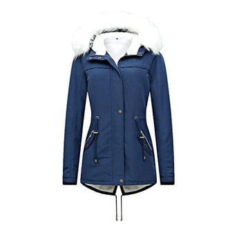 Generic 2026 Vestes pour femmes, manteaux chauds, veste unie, v&ecirc;tements dext&eacute;rieur, trench dhiver &agrave; capuche &agrave; manches longues et fermeture &eacute;clair &eacute;pais, bleu,