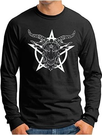 OM3 Baphomet Goat T-shirt à manches longues pour homme - Satanisme chèvre pentagramme athée II - S - 4XL, Noir, L