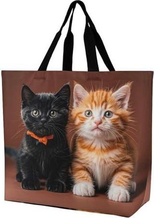 Generic Chaton Mignon Noir Et Orange Sac &Agrave; Bandouli&egrave;re Pliable Sacs De Courses Imperm&eacute;able Sac A Main Femme Pour Travail Quotidienne Voyage