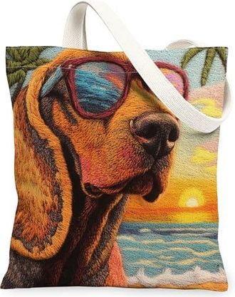 Generic Sac fourre-tout d&eacute;t&eacute; en toile motif chien de l&eacute;vrier 33 x 38 cm, sac r&eacute;utilisable &agrave; motif imprim&eacute; de chiot c&ocirc;tier pour femme, peinture esth&eacute;tique, d&eacute;c