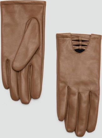 Mango Gants cuir d&eacute;tail nauds marron moyen - Femme - S - MANGO