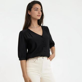 La Redoute Collections Chemisier Fluide Col V Manches Courtes