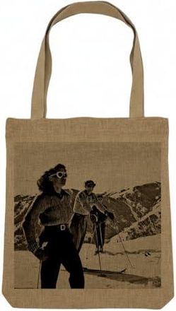 Fabulous Sac Shopping Tote Bag Aspect Lin - Ski Retro Style Vintage Montagne Sport dHiver 70s - Sac de Courses Toile Epaisse 360g Beige Naturel Cabas Port&eacute; Epa