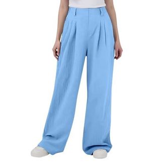 Generic Pantalon en coton et lin pour femme - Jambe large - Pantalon de plage d&eacute;t&eacute; pour femme - Confortable - Pantalon de yoga Palazzo XIYU26036, bleu, XXL