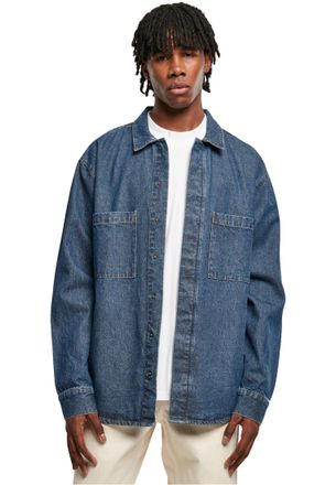 Urban Classics Herren Hemd Mid Indigo Washed 5XL