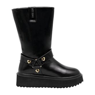 Love Moschino Plateau-Stiefeletten aus Leder - - Shoes - Damen - Schwarzk - 39 EU