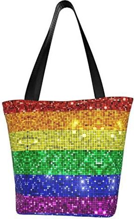 AOOEDM Gay Pride Rainbow Flag Tote Bag Femmes Capacit&eacute; &Eacute;paule &Eacute;picerie Sacs