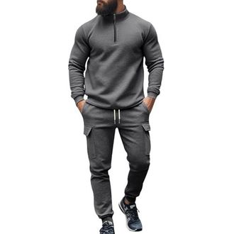 Generico Combinaison Homme Polaire Doublure Manteau de Sport Senze Capuche et Pantalon Veste Doux et Chaud Jogging Combinaisons Pantalon Cargo Homme Large et C