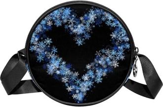 Generic Sac &agrave; bandouli&egrave;re rond pour femme, petit sac &agrave; bandouli&egrave;re bleu flocon de neige avec fermeture &eacute;clair, bretelles r&eacute;glables, sac &agrave; main rond d&eacute;contract