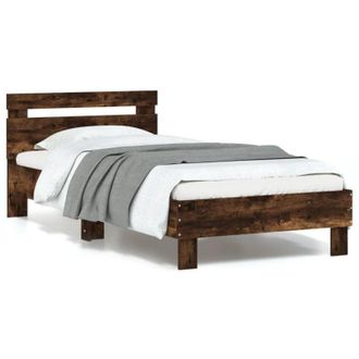 vidaXL Bettgestell mit Kopfteil und LED-Leuchten R&auml;uchereiche 90x190cm Vidaxl