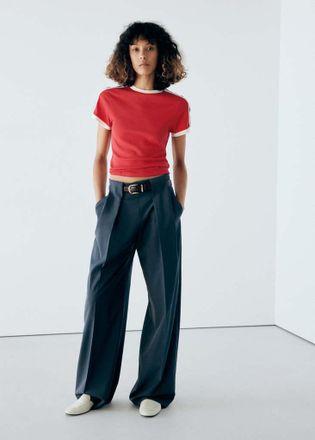 Mango T-shirt d&eacute;tails contrastants rouge - Femme - XS - MANGO