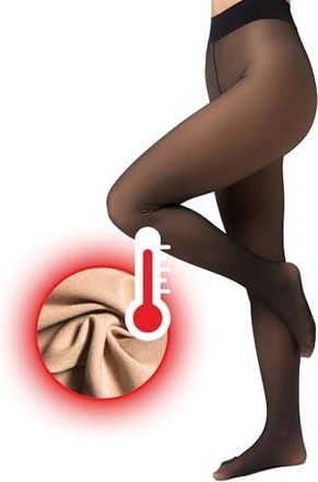 Nur Die Warm & Transparent mit Innenfleece 80 DEN Thermostrumpfhose gefütterte Fein-Strumpfhose durchscheinend Collants, Schwarz, S Femme