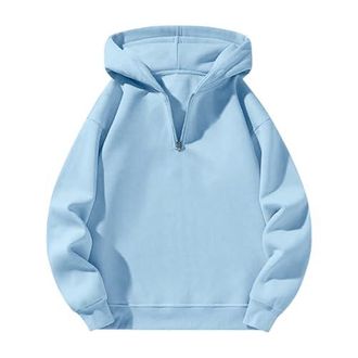 Generic Polaire semi-zipp&eacute;e pour femme avec poches - Sweat &agrave; capuche pour femme grande taille - Sweat &agrave; capuche avec cordon de serrage - &Eacute;paules tombantes - T