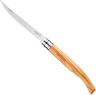 Opinel Opinel - N°15 Couteau de Découpe Effilé - Lame Précise Finition Poliglace 15 cm Acier Inox, Manche Olivier, Bague de Sécurité Virobloc - Fabrication F