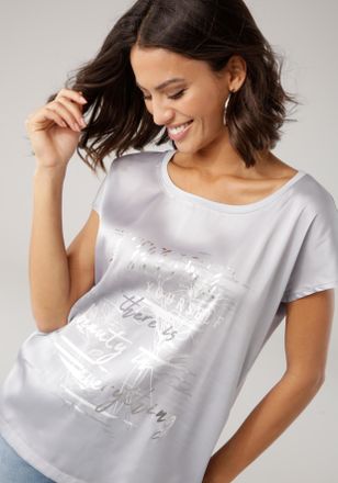 Laura Scott Shirtbluse LAURA SCOTT, Damen, Gr. 34, grau (grau, silberfarben), Web, Obermaterial: 100% Polyester. R&uuml;ckenteil: 95% Viskose, 5% Elasthan, bedruckt, m