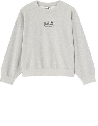 Ganni Logo Organic Cotton Sweatshirt - Gray
