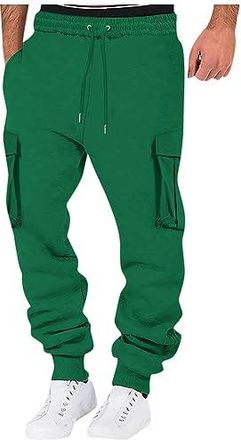 Generic Pantalon de surv&ecirc;tement cargo doubl&eacute; en polaire pour homme - Coupe ample avec plusieurs poches - Style urbain d&eacute;contract&eacute; et utilitaire, Vert, XXL