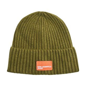 Karl Lagerfeld Homme, Accessoires, Vert, Taille: ONE Size Logo Patch Beanie