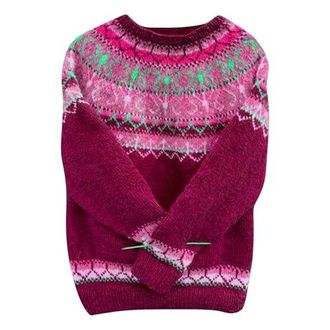 Generic Pull islandais pour femme, pull vintage imprim&eacute; &icirc;le jacquard, grande taille, doux et l&eacute;ger, tunique nordique &agrave; col rond, pull dautomne et dhiver chaud