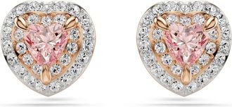 Swarovski One Ohrstecker, Herzschliff, Pav&eacute;, Herz, Rosa, Metallmix