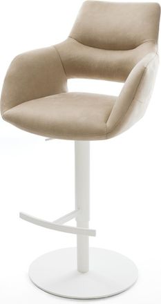 DELIFE Barstuhl Yago-Flex Mikrofaser Beige Vintage Drehfu&szlig; h&ouml;henverstellbar Metall Wei&szlig; Taschenfederkern, Barst&uuml;hle