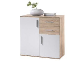M&ouml;belando Kommode Schrank Sideboard Mehrzweckschrank Standschrank Freida IV Sonoma hell/Wei&szlig;