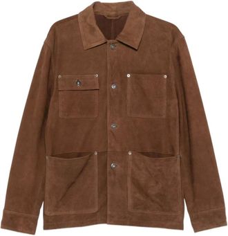 Paolo Pecora Homme, Vestes, Brun, Taille: M Manteau Multipoches en Su&egrave;de
