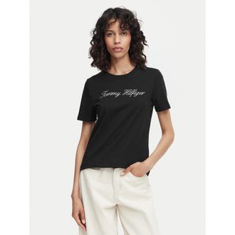 Tommy Hilfiger T-Shirt Script WW0WW43459 Schwarz Regular Fit