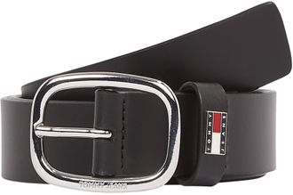 Tommy Jeans Damen G&uuml;rtel Oval Lederg&uuml;rtel, Schwarz (Black), 80 cm