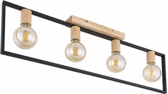 Globo Lighting Plafonnier plafonnier salon lampe de cuisine, m&eacute;tal noir bois marron, 4 ampoules, E27, l 90 cm