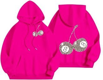 Generic Sweat &agrave; capuche imprim&eacute; l&eacute;opard cerise avec poche, surdimensionn&eacute; et confortable &agrave; manches longues pour femmes, sweatshirts d&eacute;contract&eacute;s tendance grap