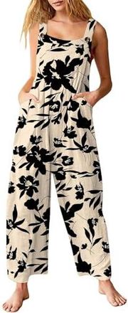 Generic EMUKFD Salopette boh&egrave;me pour femme - Style ethnique vintage - Patchwork - Jambe large - Imprim&eacute; floral - Combinaison d&eacute;t&eacute; d&eacute;contract&eacute;e - Barboteuse bo