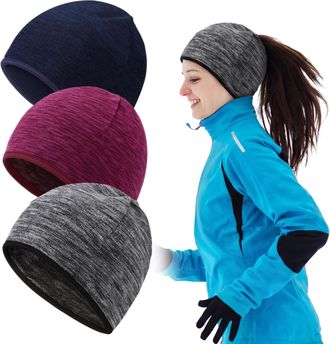 Syhood 3 St&uuml;ck Damen Pferdeschwanz Hut Winter Warme Skim&uuml;tze Outdoor Sch&auml;delkappe Kaltes Wetter M&uuml;tze Kappe mit Pferdeschwanz Loch f&uuml;r Frauen und M&auml;dchen (Li