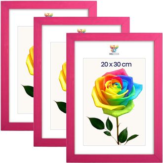 MG Design 3er Set Bilderrahmen 20 x 30 cm - Fotorahmen mit Rosa Echtholzrahmen und bruchsicherem Acrylglas, Hoch & Quer zum Aufh&auml;ngen, zum Aufstellen