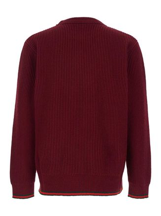 Gucci Mens Red Crewneck Sweater With Web Detail Bordeaux Fabric Tops Top