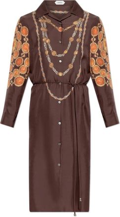 Versace Femme, Robes, Brun, Taille: 36 FR Mini Robe Chemise en Twill de Soie Imprim&eacute;e