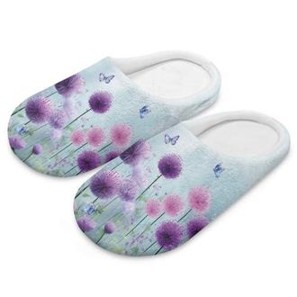 Coloranimal Pantoufles dint&eacute;rieur r&eacute;utilisables en coton pour femme - Pour chambre dinvit&eacute;s - Chaussures dint&eacute;rieur tendance &agrave; bout ferm&eacute;, Pissenlit violet, 38.5/