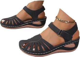 Generic Sandales compens&eacute;es confortables pour femme avec bride et bout ferm&eacute; - Souple - Coupe large - Chaussures orthop&eacute;diques &agrave; enfiler - Soutien de la vo&ucirc;te