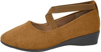Generic Escarpins confortables et confortables &agrave; enfiler avec sangle de cheville &eacute;lastique pour femme, marron, 40.5 EU