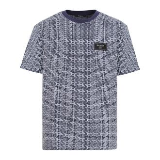 Balmain Homme, Tops, Bleu, Taille: XS T-shirt monogramm&eacute; &agrave; &eacute;tiquette Bamain Couture