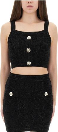 Balmain Femme, Tops, Noir, Taille: 36 FR Ensemble Crop Top et Mini-Jupe en Maille Textur&eacute;e