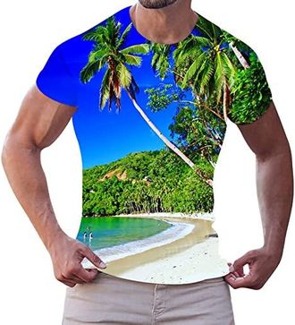 Generic T-shirt 3D pour homme - Imprim&eacute; hawa&iuml;en - T-shirt &agrave; manches courtes - T-shirt d&eacute;t&eacute; - Vintage - D&eacute;contract&eacute; - Coton - Streetwear, bleu, XXL