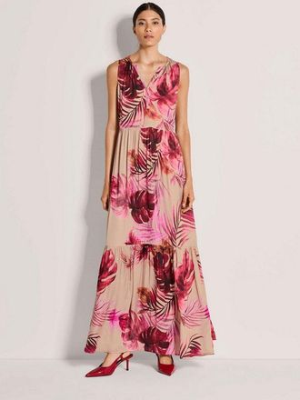 Madeleine Maxikleid Maxikleid mit floralem Print &Auml;rmelloses Viskosekleid mit Rundhals mit V-Blende und Kn&ouml;chell&auml;nge