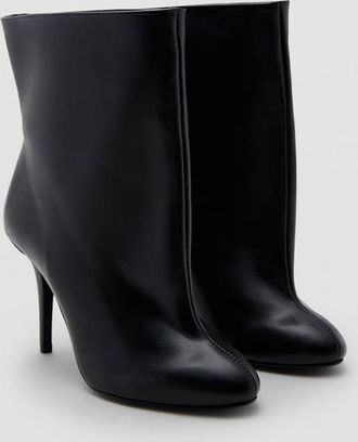 Mango Bottine &agrave; talon en cuir avec tige large noir - Femme - 36 - MANGO