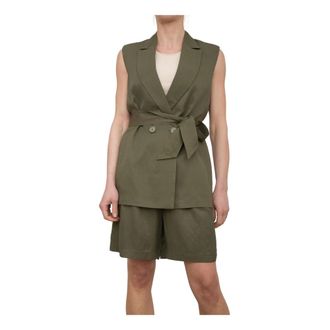 Nenette Femme, Vestes, Vert, Taille: 38 FR Giacca S/Maniche Monopetto Tessuto Viscosa/Lino Effetto Fiamato