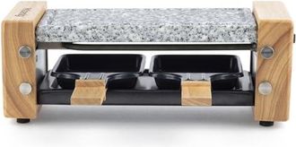 H.Koenig Appareil &agrave; raclette Duo Multifonction 2 personnes WOD2 Design en bois naturel, Pierre granit amovible, Raclette fromage fondue professionnel, 2 po&ecirc;lon
